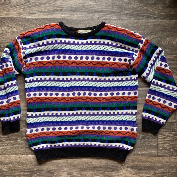 Vintage | Sweaters | Vintage Striped Sweater 8s 90s Large Colorful ...